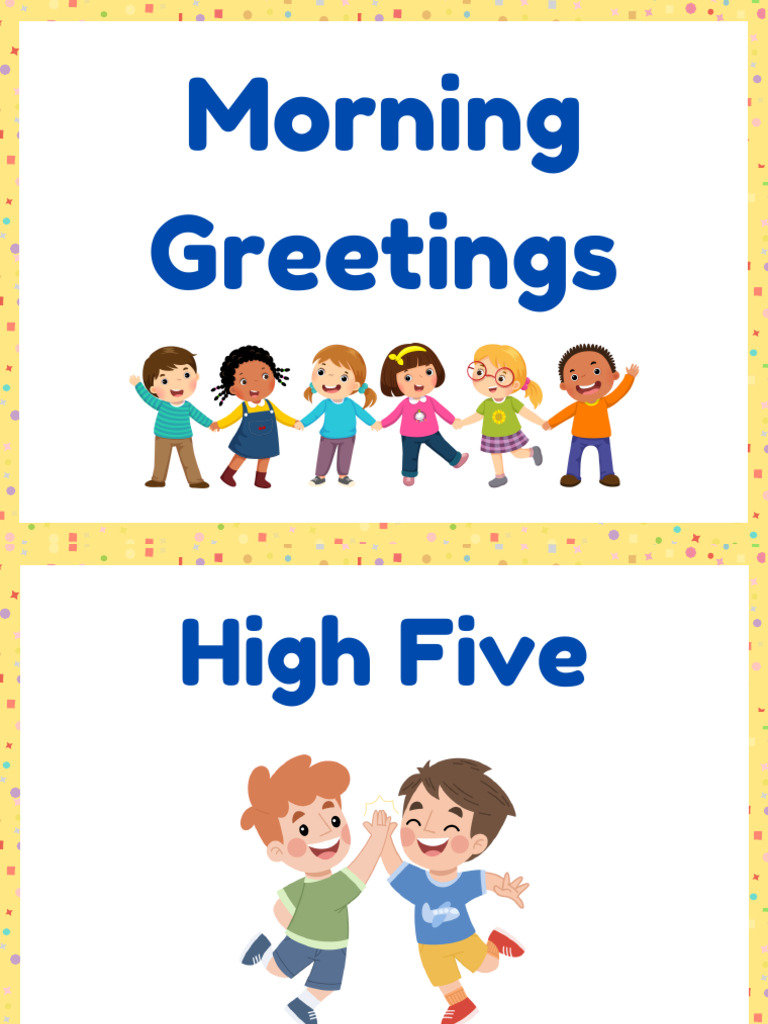 Morning Greetings Classroom Poster in Yellow White Colorful Style | PDF