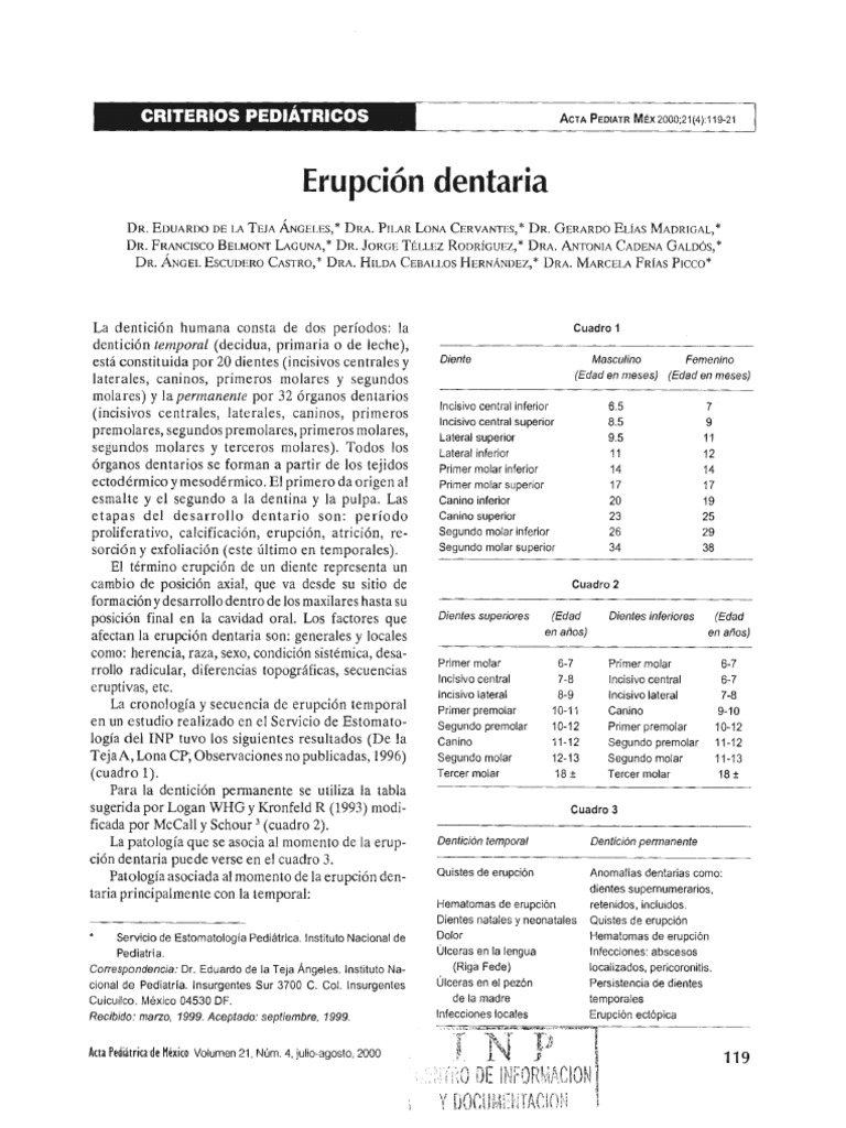 Erupcion Dentaria - Articulo | PDF | Diente | Anatomia dental