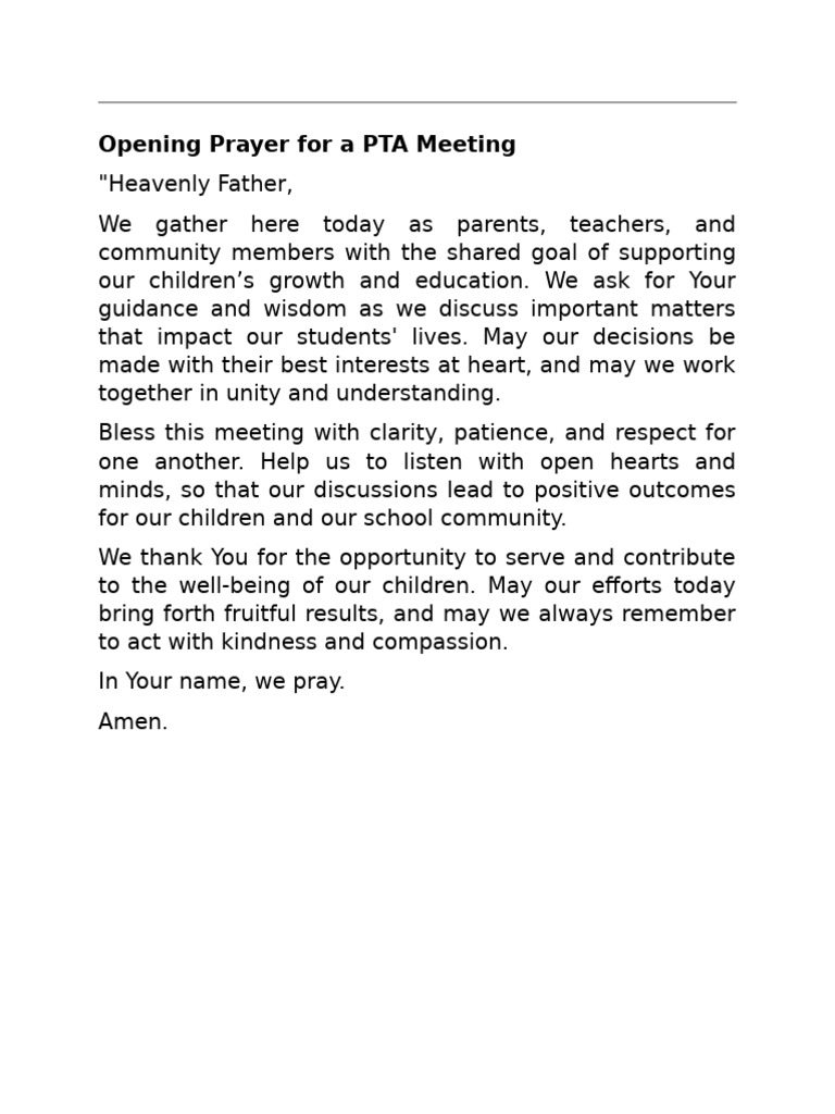Opening Prayer For A PTA Meeting | PDF