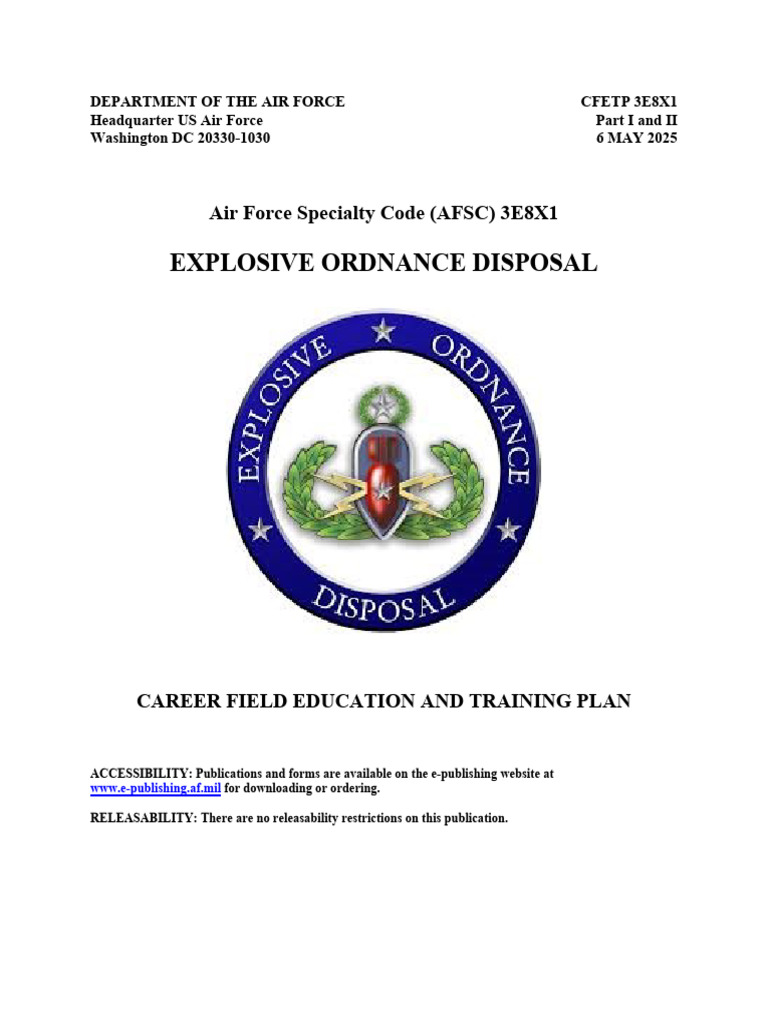 CFETP 3E8X1: EOD Training Plan | PDF | Bomb Disposal | Improvised ...