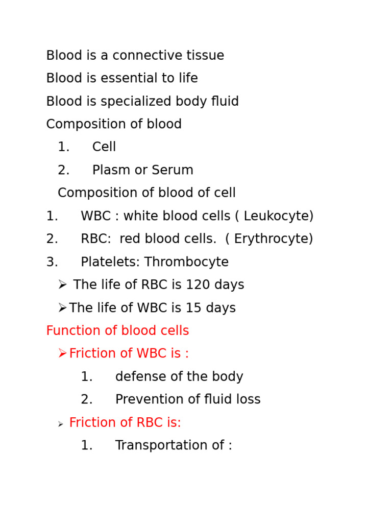 Functions and Composition of Blood | PDF