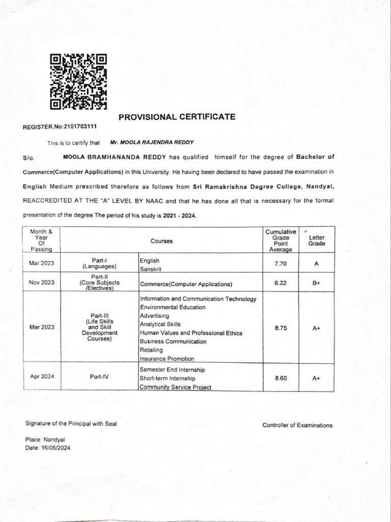 Provisional Certificate-Degree | PDF