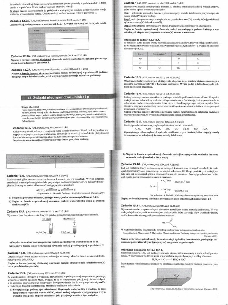 Pierwiastki Bloku S I P. - Zadania Maturalne. | PDF
