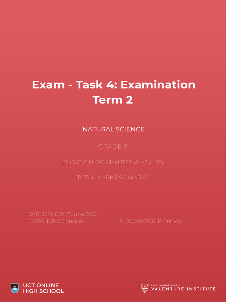 G08 - Natural Science - Term 2 - Exam - Task4 - Examination - Question Paper - Paper 1 | PDF ...