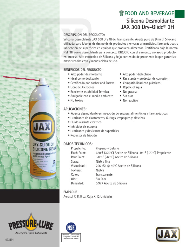 JAX 308 Dry Glide Silicone Release Agent | PDF | Silicone | Adhesive