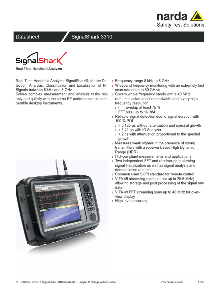 Datasheet SignalShark 3310 Handheld-123 | PDF | Hertz | Computer Engineering