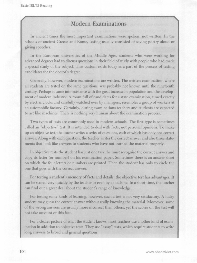 Modern Examination - Basic-IELTS-Reading - U12 P2 | PDF | Essays