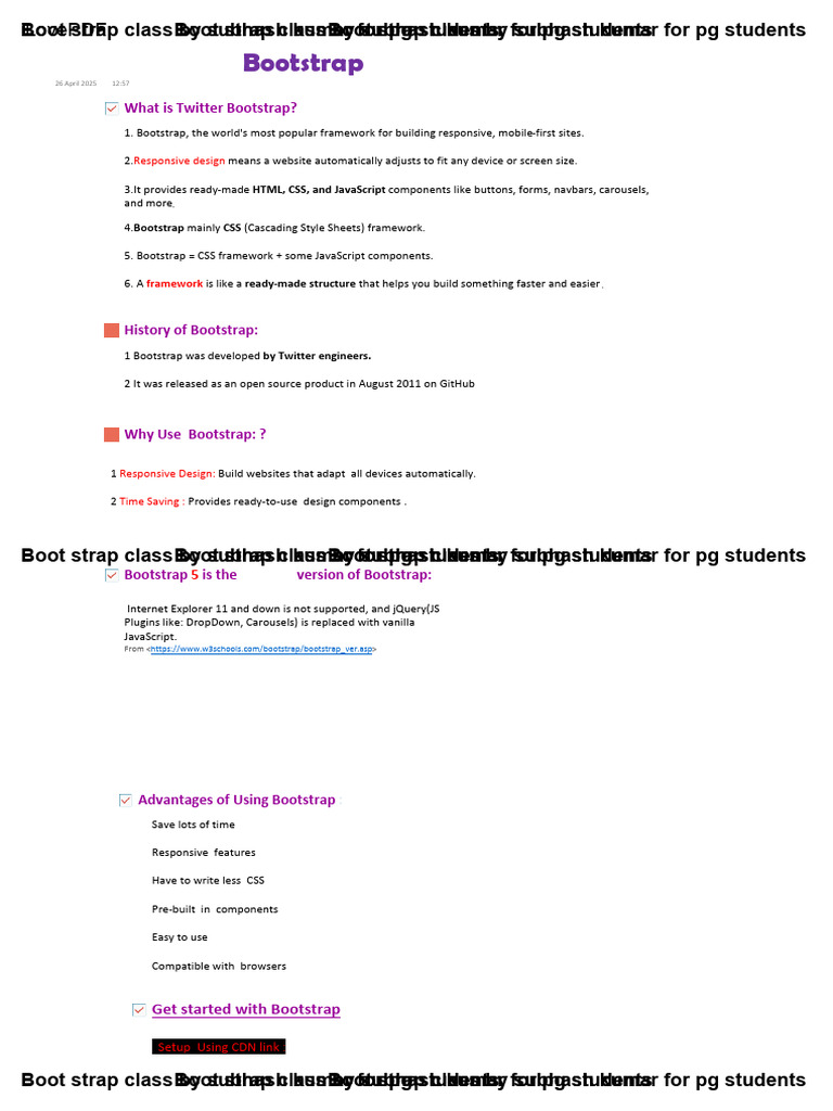 INTRO BootStrap Watermark Watermark | PDF | Bootstrap (Front End Framework) | Web Development