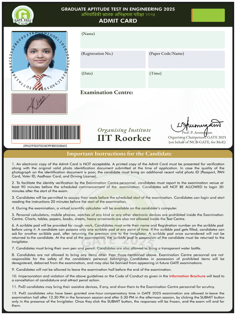 CS25S28009037 AdmitCard | PDF