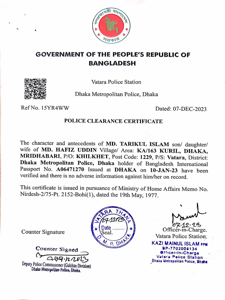 Police Clearance Bangladesh | PDF