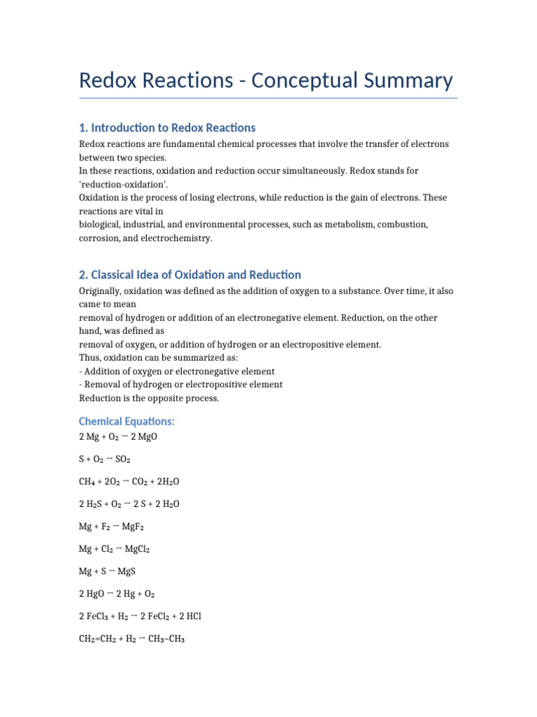 Redox Reactions Expanded Notes | PDF