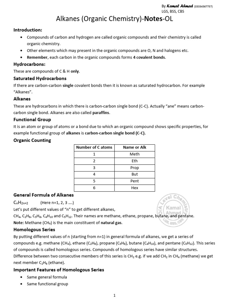 Organic Chemistry Alkanes OL Notes | PDF | Alkane | Petroleum