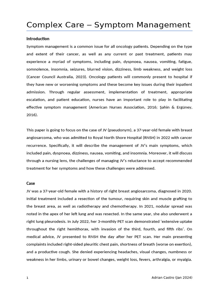 Case Study - Symptom Management (Adela) | PDF | Analgesic | Opioid