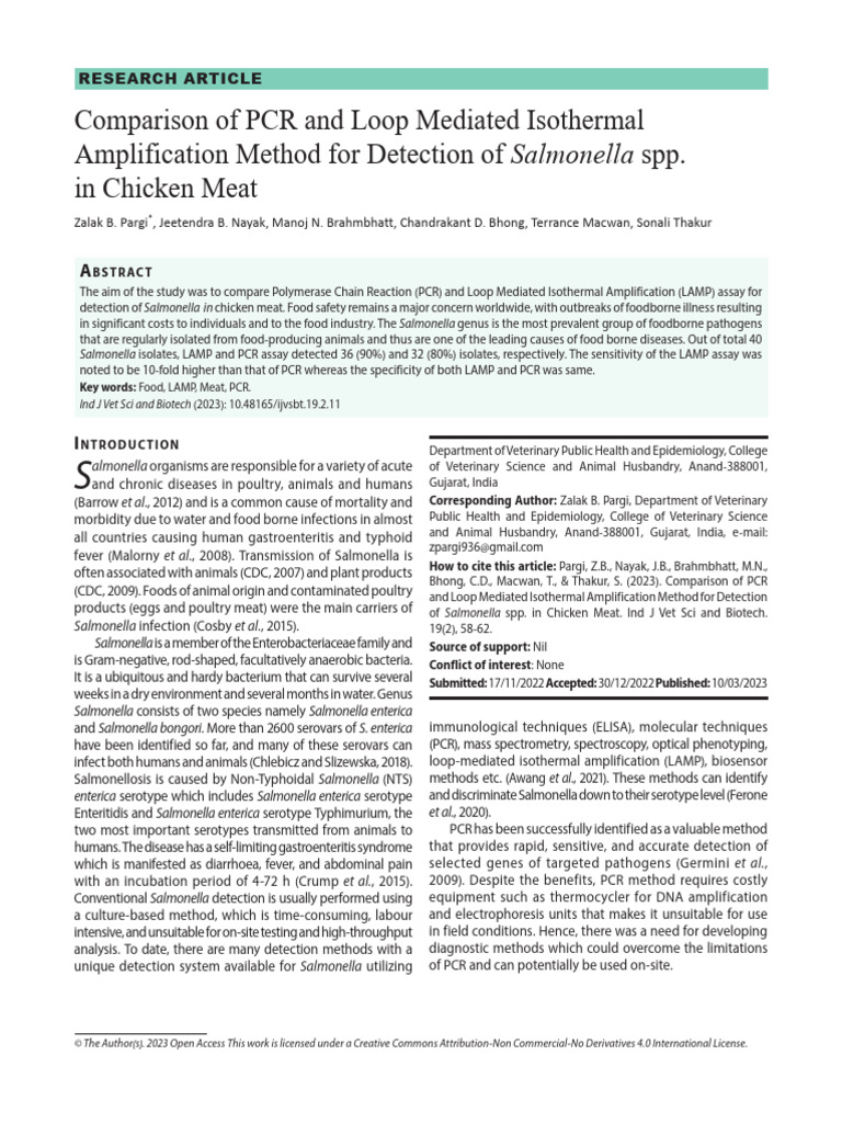 Comparison - of - PCR - and - Loop - Mediated - Isotermica Salmonella 2023 | PDF | Polymerase ...