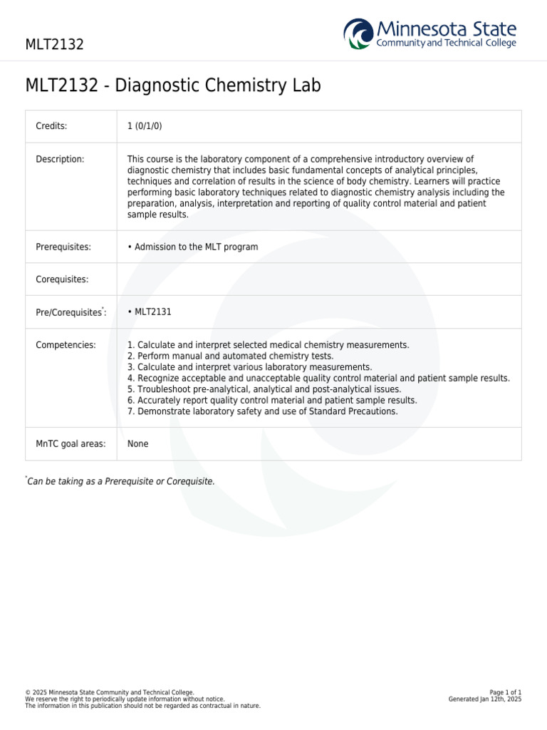 MLT2132+ +Diagnostic+Chemistry+Lab | PDF