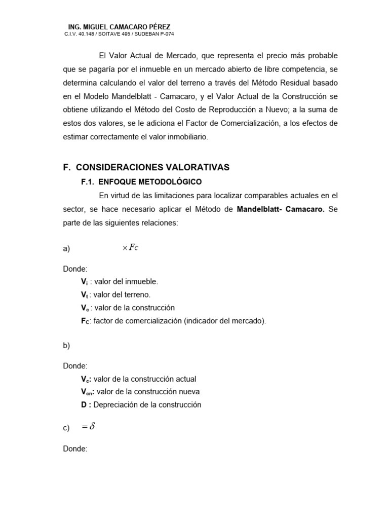Método de Valoración Inmobiliaria Camacaro | PDF | Sector privado ...