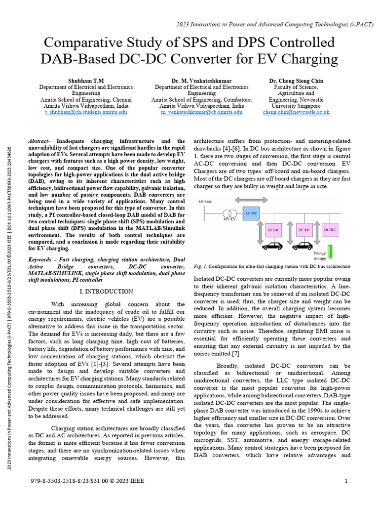 Comparative Study of SPS and DPS Controlled DAB-Based DC-DC Converter ...