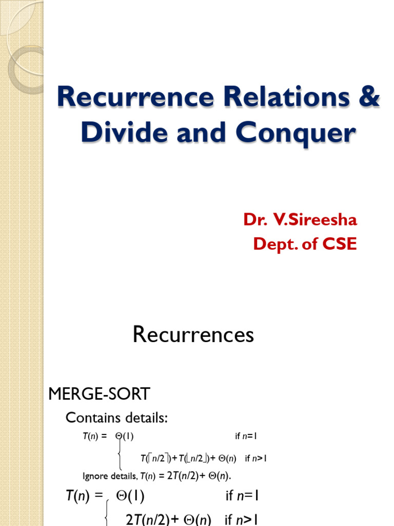 4-Recurrence Relations and Divide and Conquer As On 30.3.2021 | PDF | Recurrence Relation ...