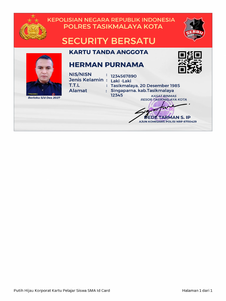 Putih Hijau Korporat Kartu Pelajar Siswa SMA Id Card - 20250723 ...