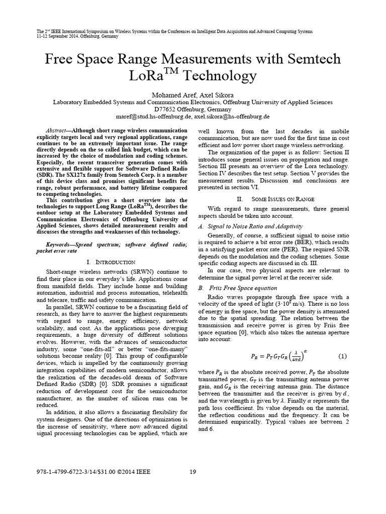 Free Space Range with LoRa Technology | PDF | Radio | Bit Rate
