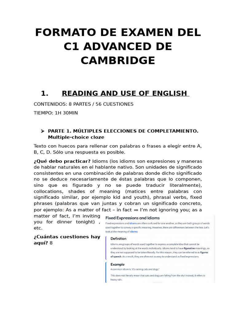 Estructura del examen C1 de Cambridge | PDF | Lingüística
