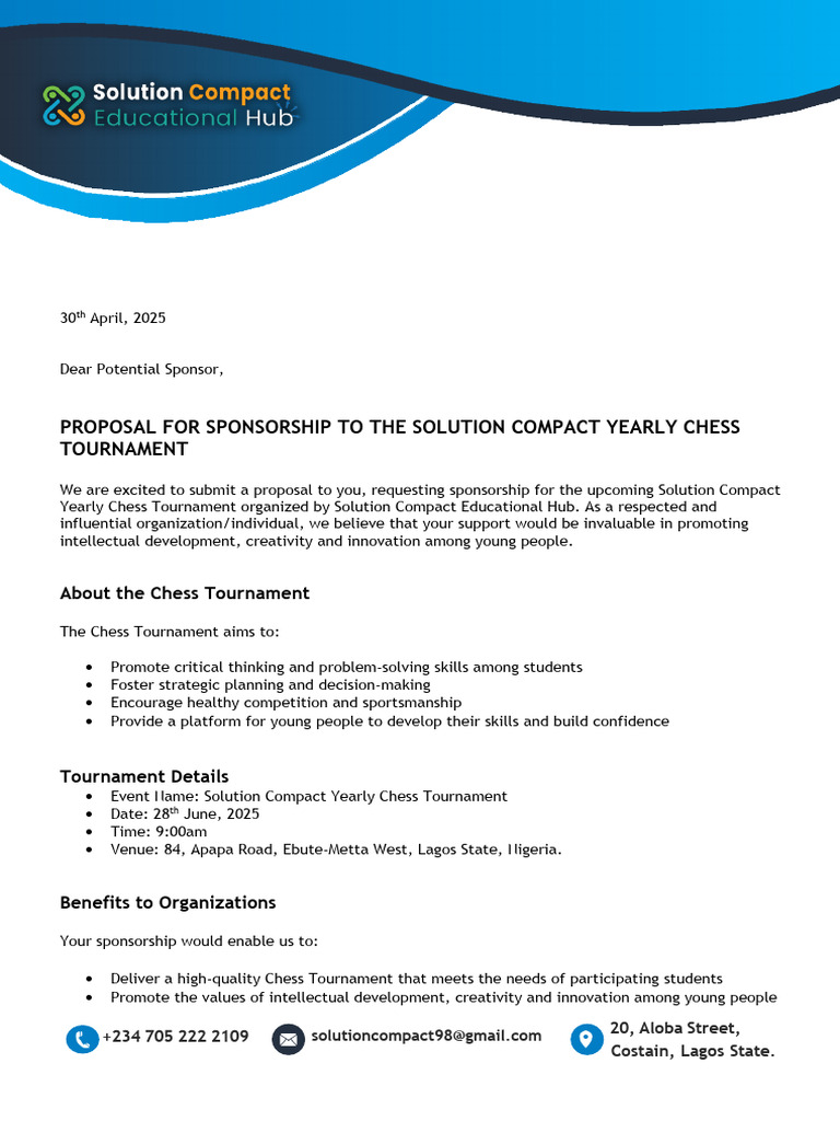 Proposal For SCEH Chess Tournament | PDF | Brand | Target Audience