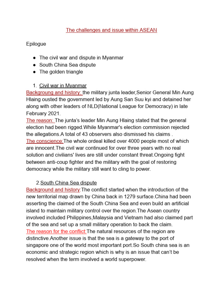 ASEAN's Ongoing Conflicts and Issues | PDF | Myanmar | International ...