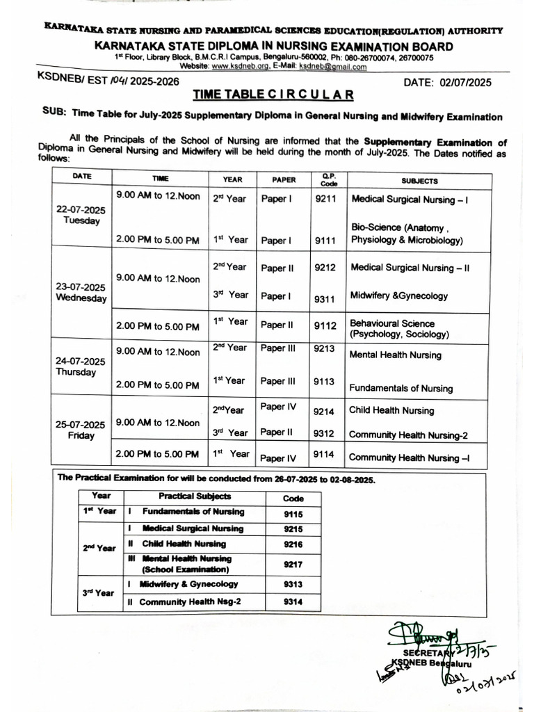Time Table July 2025 | PDF