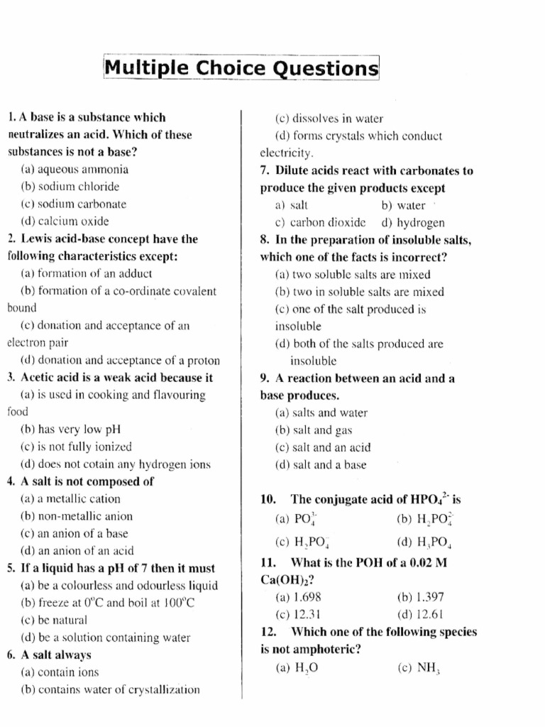 10th Chemistry Chapter 2 Mcqs | PDF