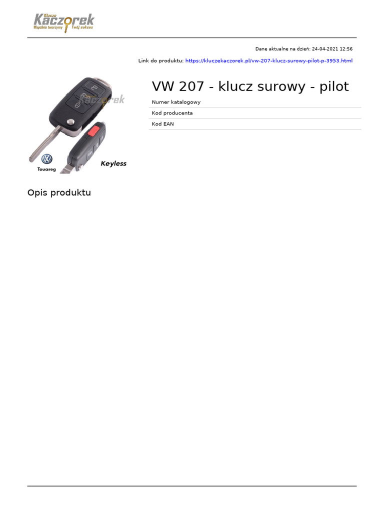 VW 207 Klucz Surowy Pilot | PDF