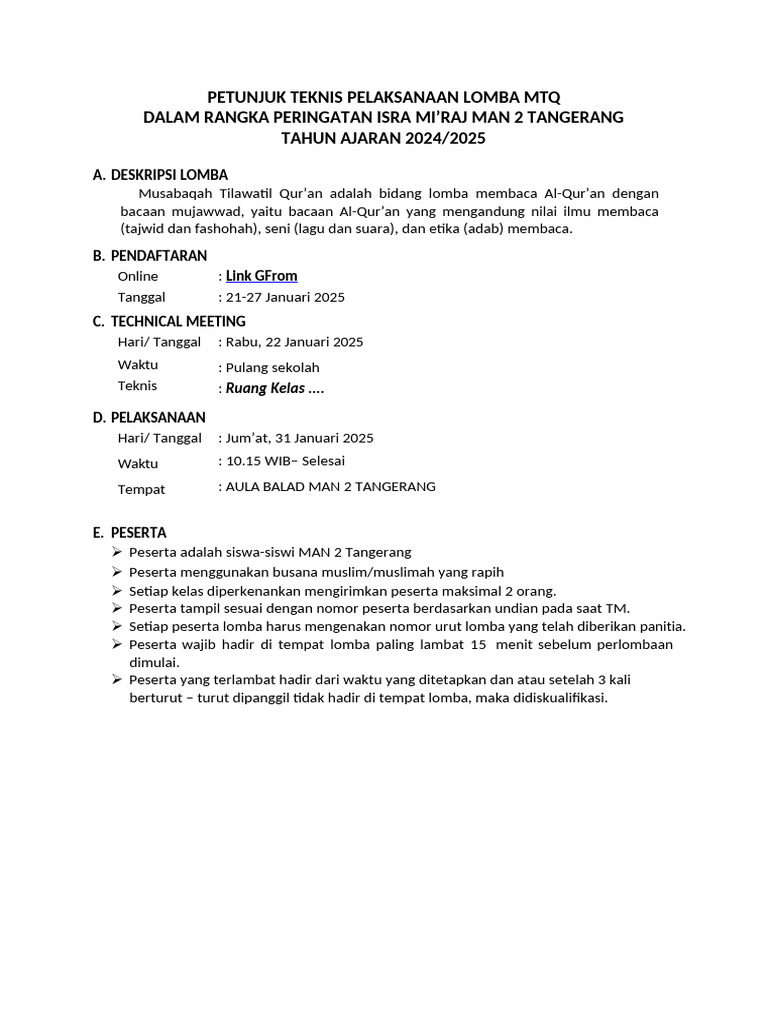 Lomba MTQ MAN 2 Tangerang 2025 | PDF