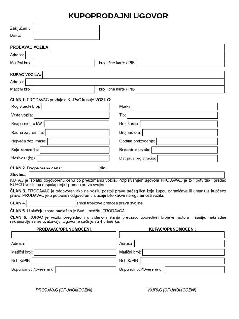 Kupoprodajni Ugovor | PDF