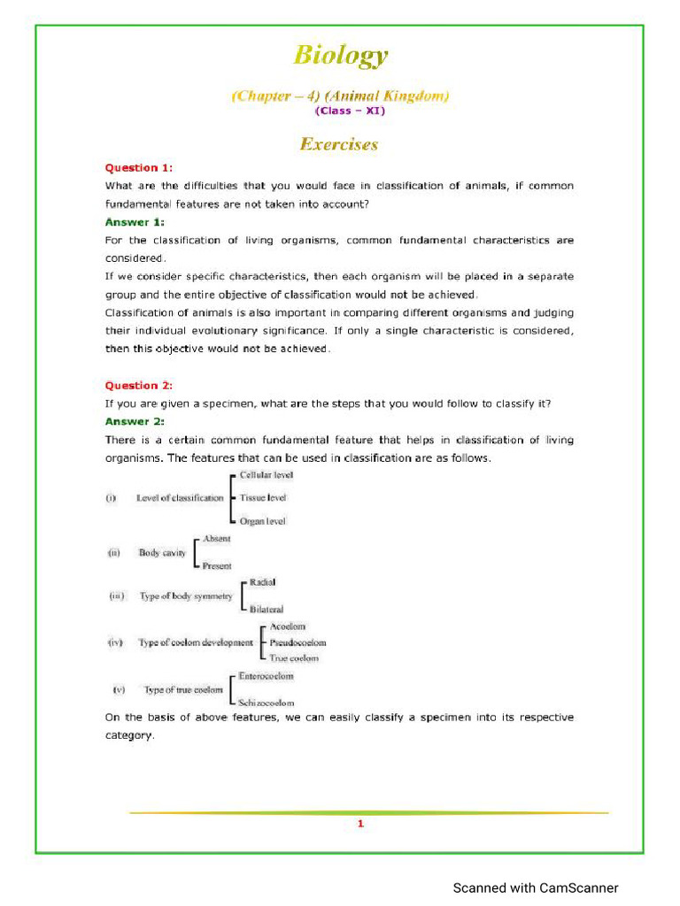 Ch-4 Animal Kingdom Book Back Questions & Answers | PDF