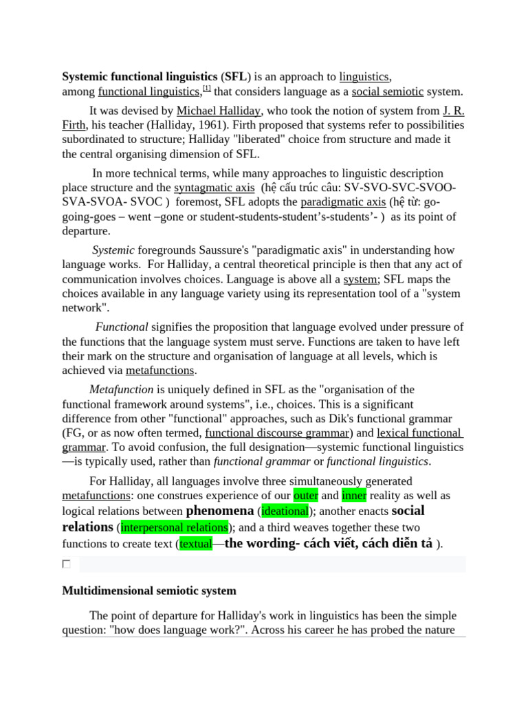 Basic Concepts of Systemic Functional Linguistics | PDF | Cognitive Science | Grammar