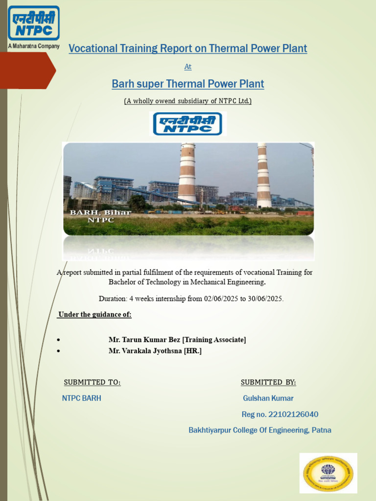 NTPC Barh Summer Internship Report - Gullu | PDF | Power Station | Boiler