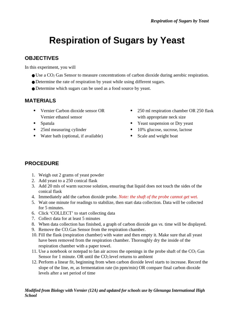 Yeast Respiration with Lactose Analysis | PDF | Fructose | Glucose
