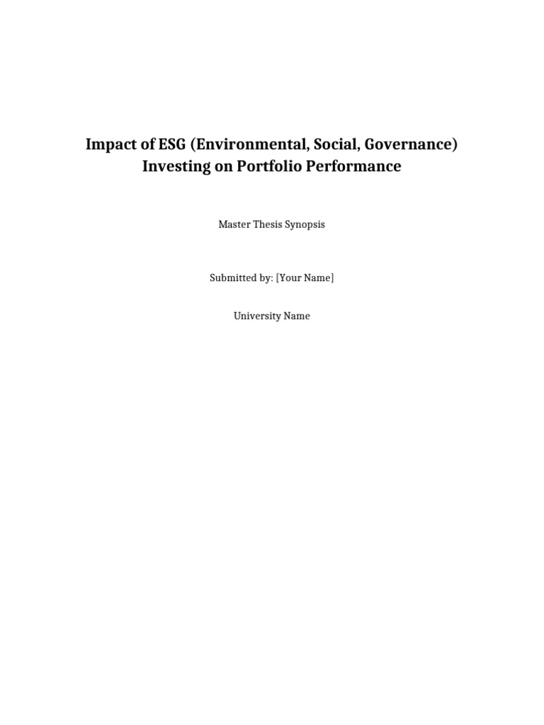 Master Thesis Synopsis ESG Investing | PDF | Investing | Exchange ...