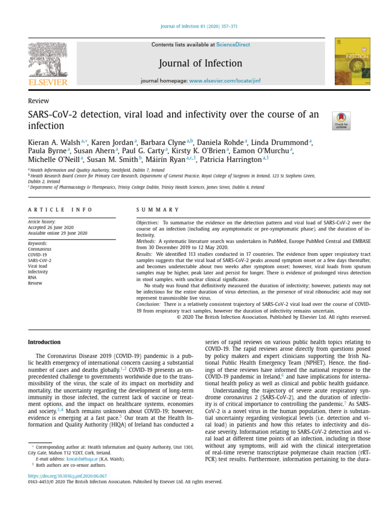 SARS-CoV-2 Detection, Viral Load and Infectivity Over The Course of An ...