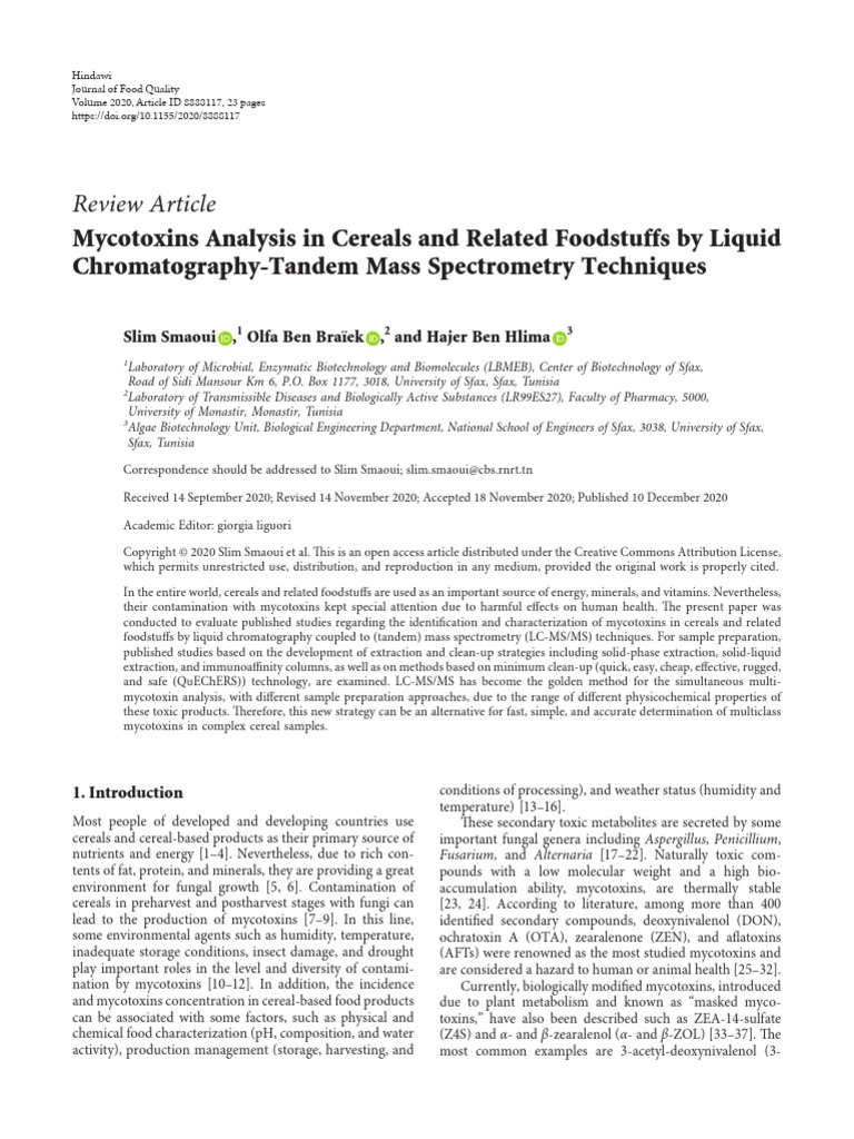 Mycotoxins Analysis in Cereals and Related Foodstu | PDF | Mass ...