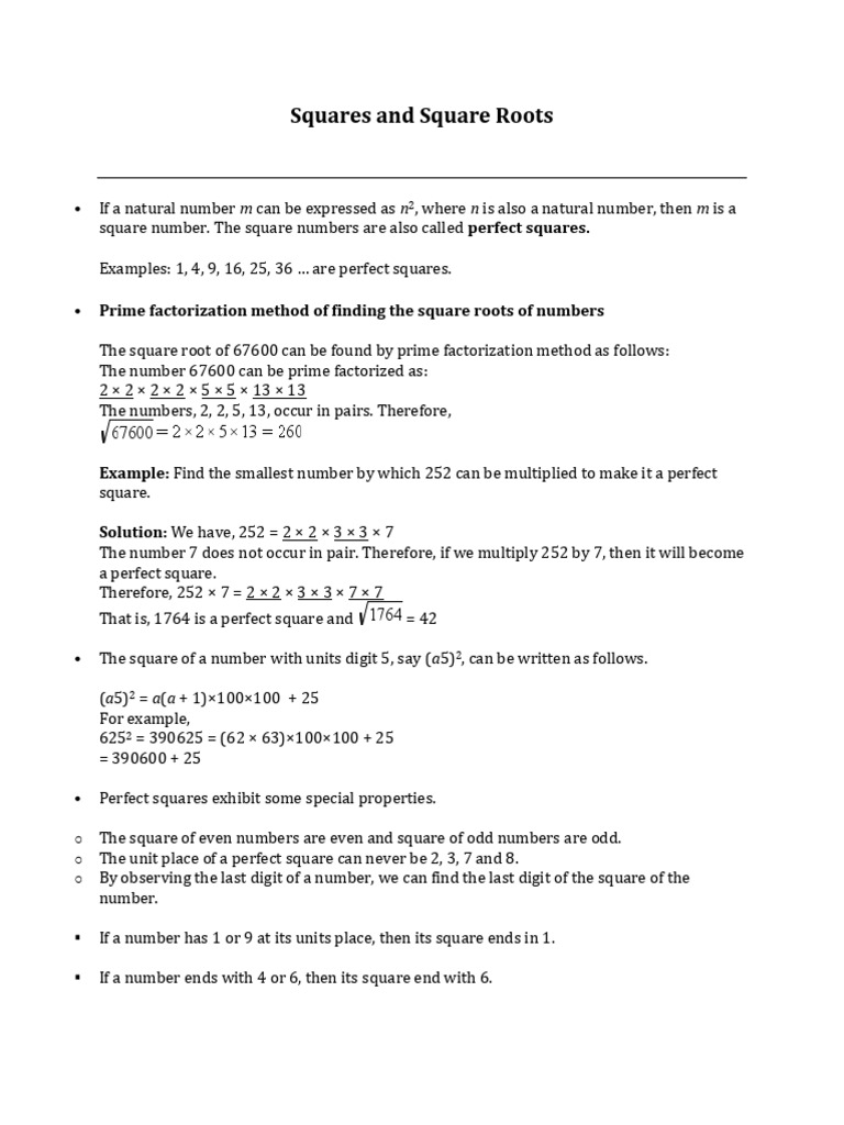 Squares and Square Roots | PDF | Division (Mathematics) | Numbers