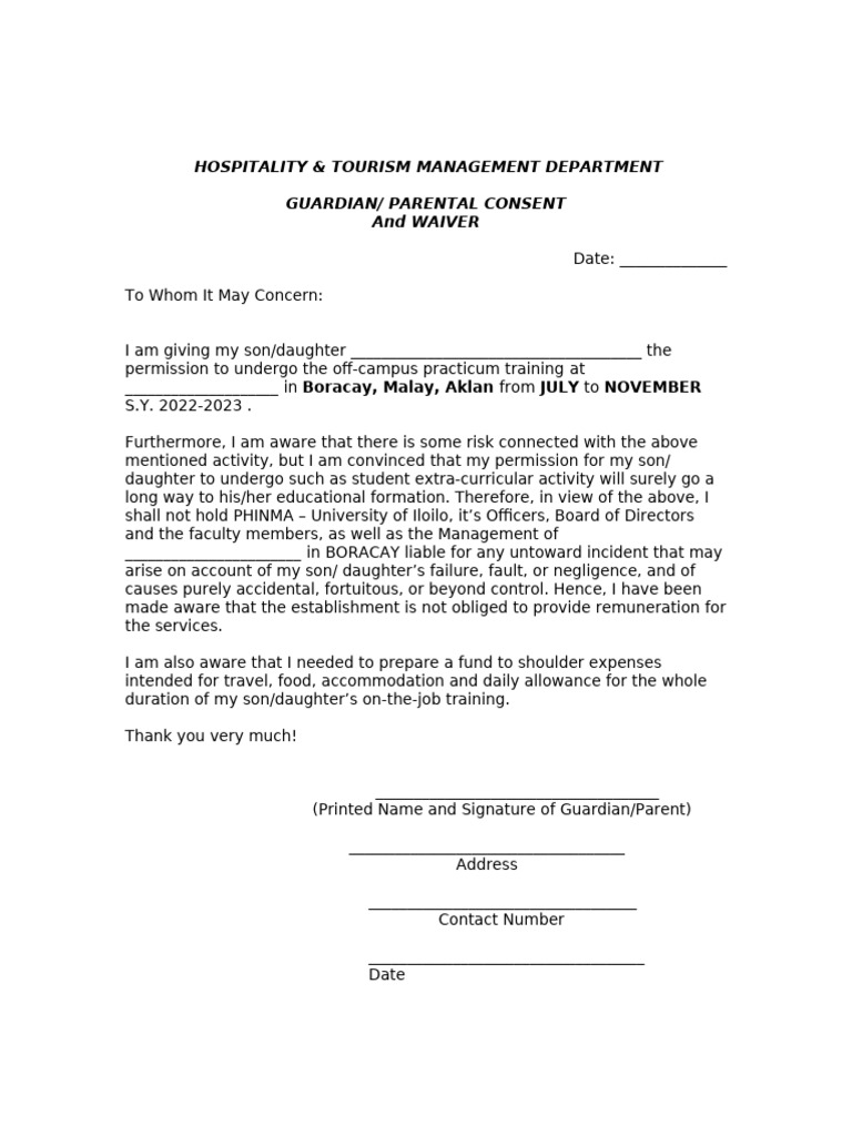 Waiver Parents Consent 2 | PDF | Private Law | Common Law