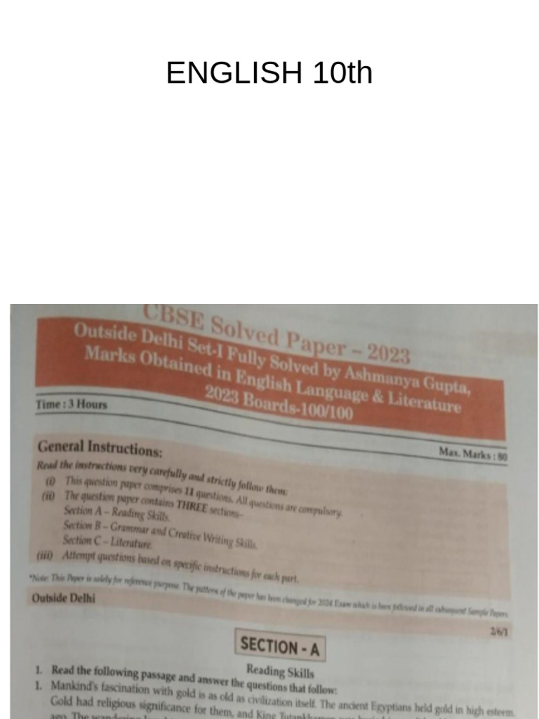 English Sample Paper by Sudha Mam 1 | PDF
