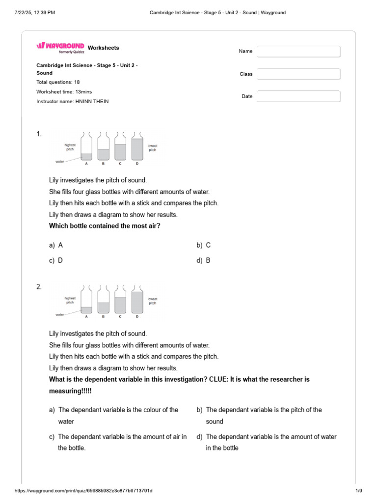 Cambridge Int Science - Stage 5 - Unit 2 - Sound - Wayground | PDF ...