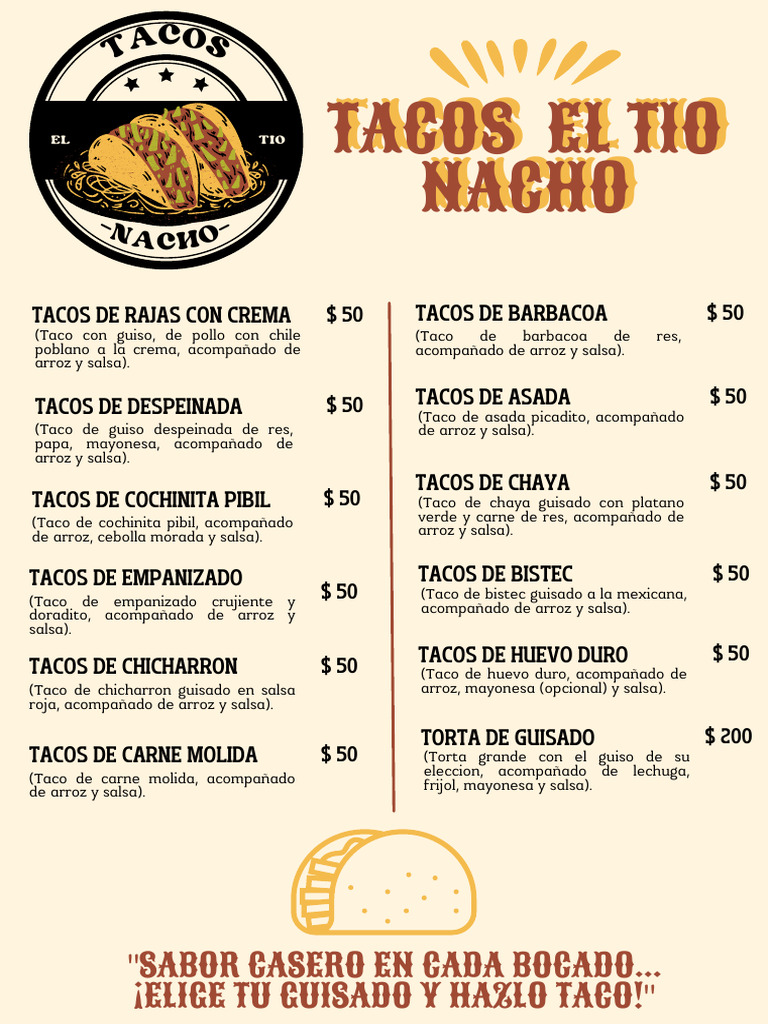 Menú de Tacos El Tío Nacho | PDF