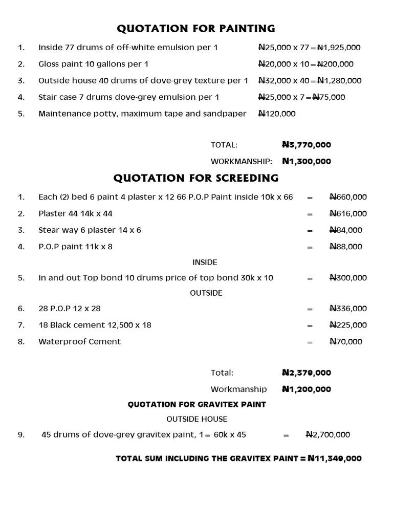 Detailed Painting Quotation Breakdown | PDF