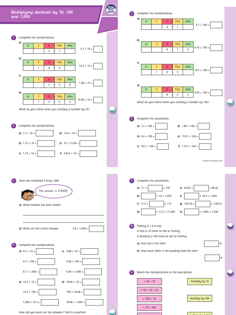 Multiplying Decimals by 10, 100, 1000 | PDF | Multiplication | Number ...