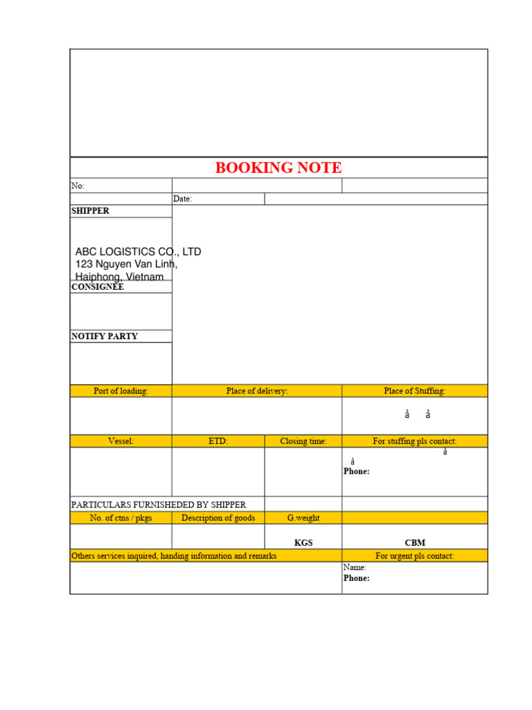 Booking Note | PDF