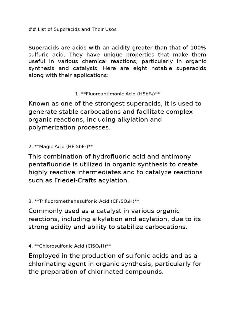 Superacids: Types and Applications | PDF