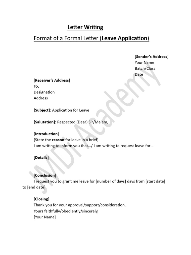 Leave Application Letter Format | PDF