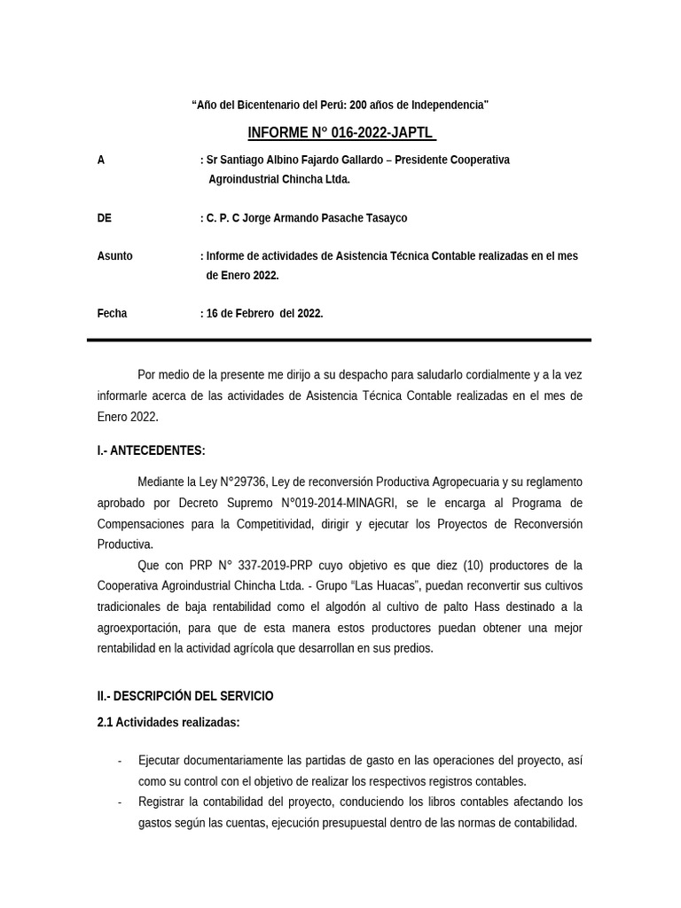 Informe Tecnico Contable Paltos Enero 2022 | PDF | Contabilidad ...